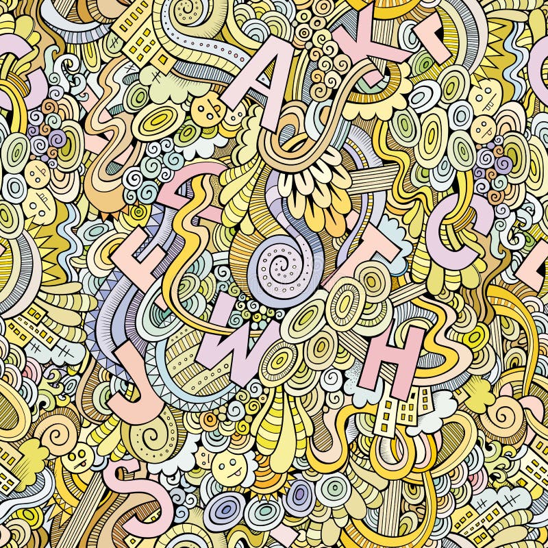 Letters Abstract Decorative Doodles Seamless Pattern. Stock Vector ...