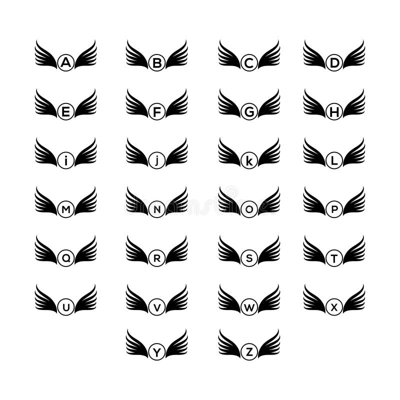 Letters of the Alphabet Wing Vector Logo Set. Wing Icon Vector Stock ...