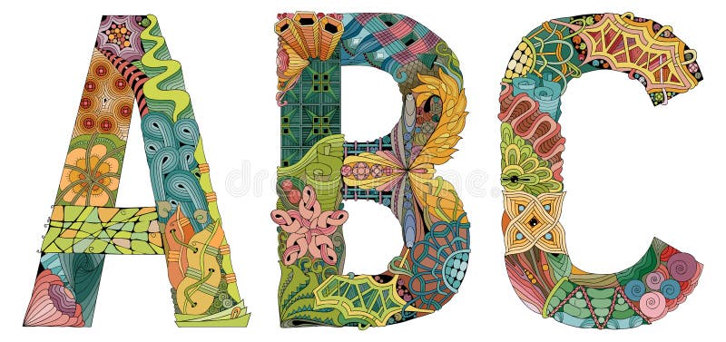 Letters a, B, C Zentangle. Vector Decorative Object Stock Vector ...