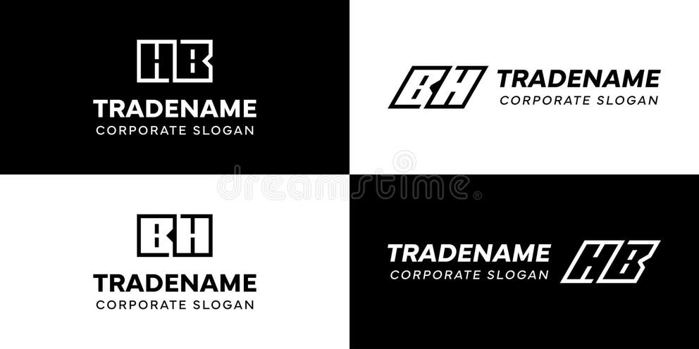 Letters BH and HB Square and Dynamic Logo Set, for Business with ...