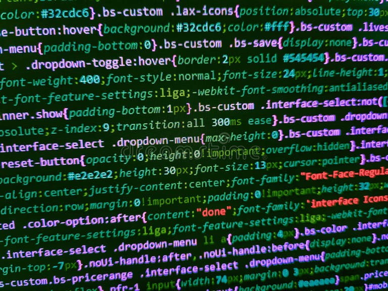 Letters, Chars, and Digits. Computer Programming Source Code. Programming Code Screen of ...