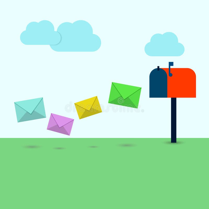 Letters in Colorful Envelopes Flying in the Mailbox on the Street. Mail ...