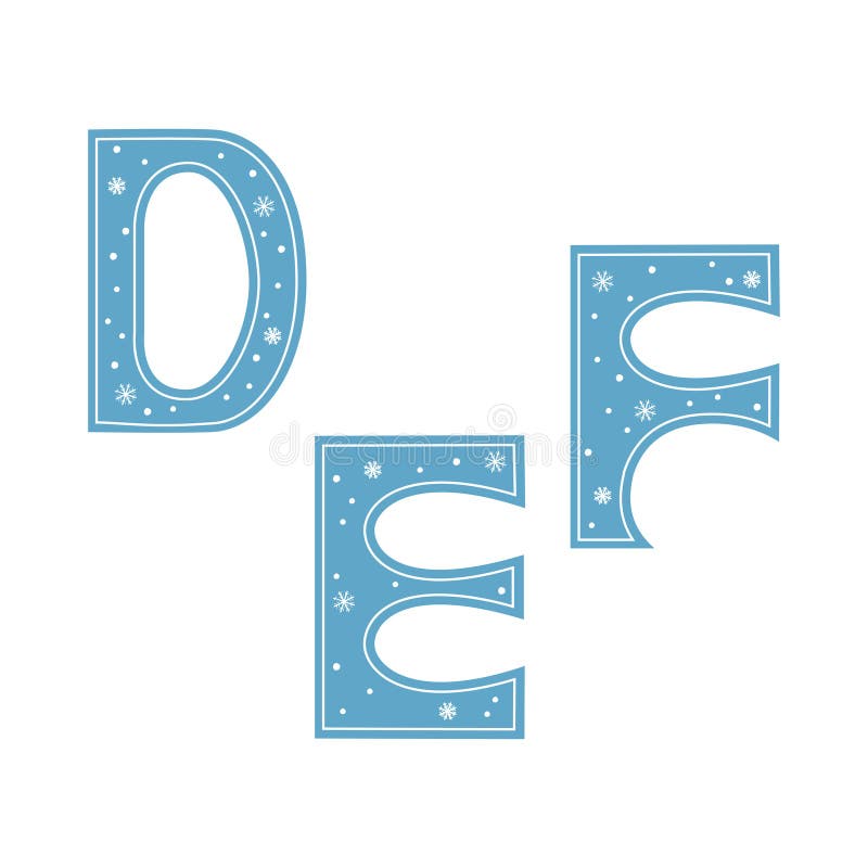 Letters D E F Decorated with Snowflakes, Isolated on a White Background ...
