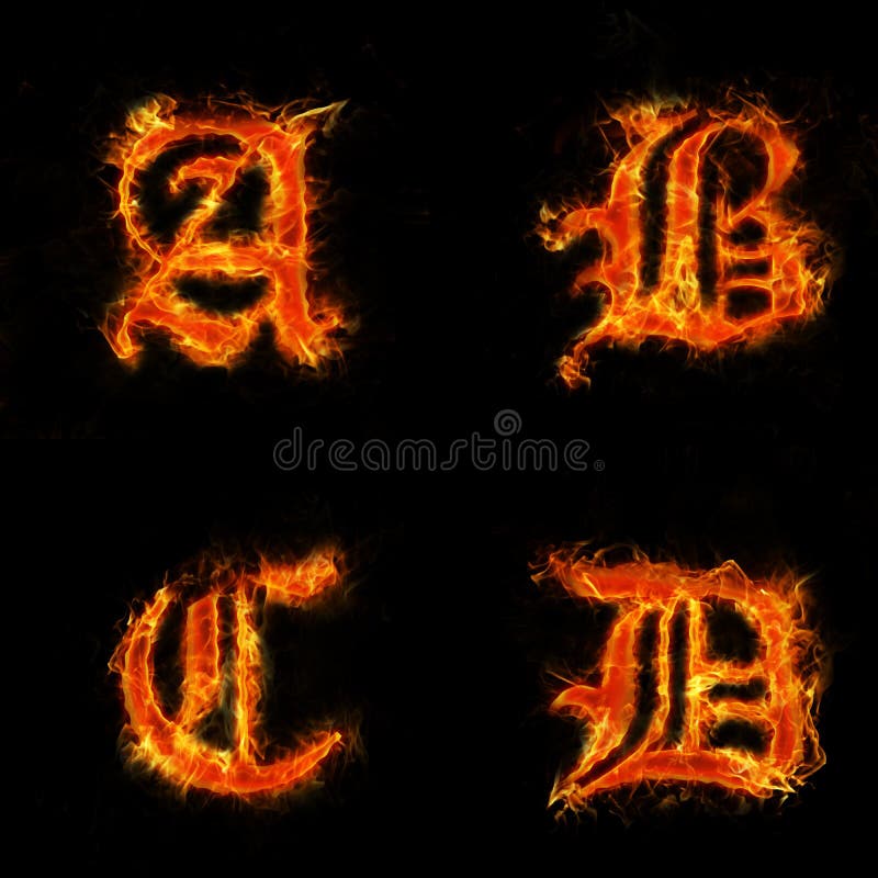 Letters a-D in flames stock illustration. Illustration of abstract ...