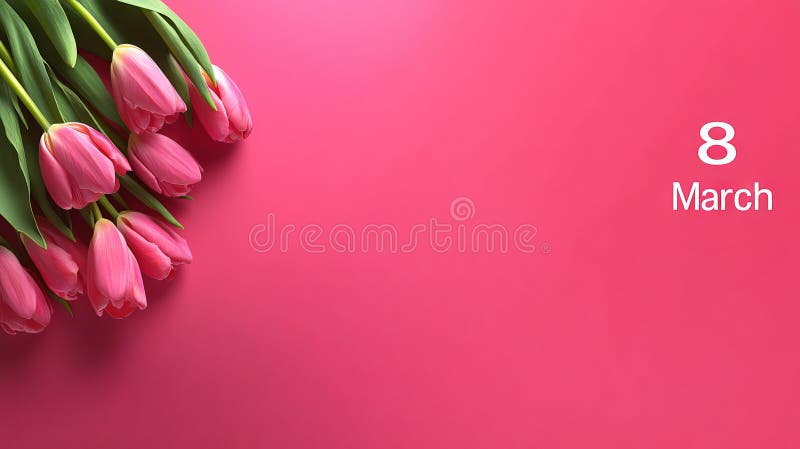 Letters Dated March 8th and a Bunch of Pink Tulips Set Against a Pink ...