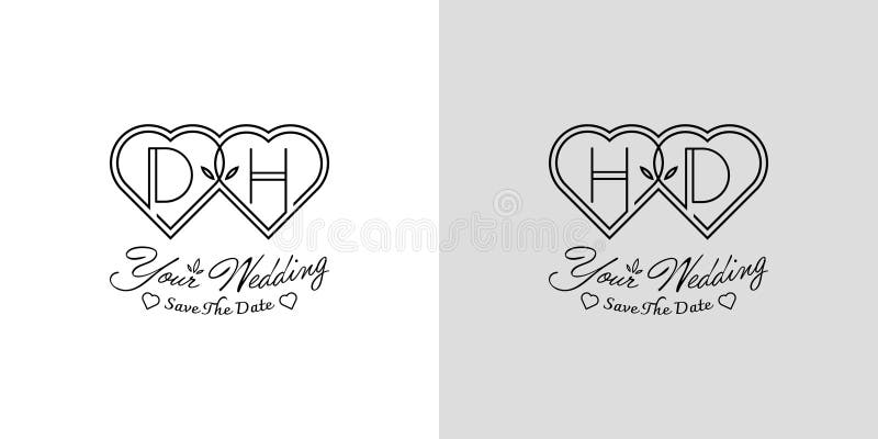 Letters DH and HD Wedding Love Logo, for Couples with D and H Initials ...