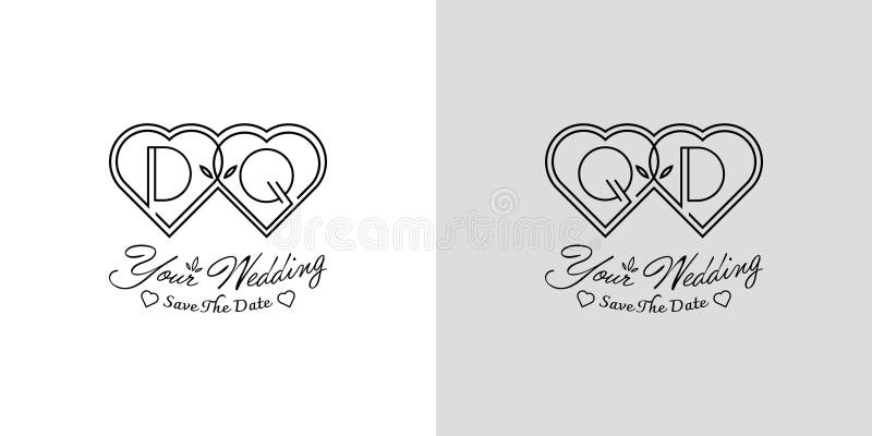 Letters DQ and QD Wedding Love Logo, for Couples with D and Q Initials ...