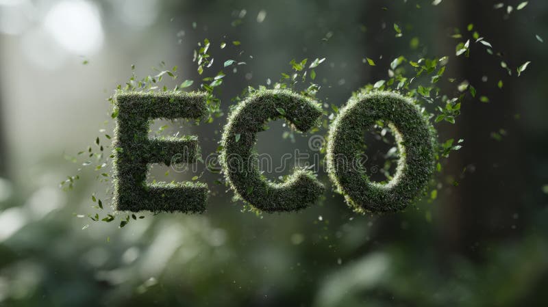 Letters ECO Enveloped by Softly Floating Green Leaves Particles Stock ...
