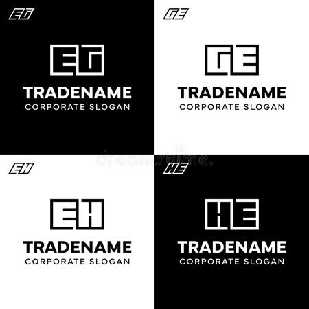 Letters EG GE EH he Square and Dynamic Logo Set Stock Vector ...