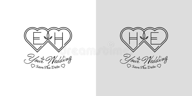 Letters EH and he Wedding Love Logo, for Couples with E and H Initials ...