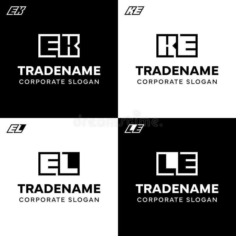 Letters EK KE EL LE Square and Dynamic Logo Set Stock Illustration ...