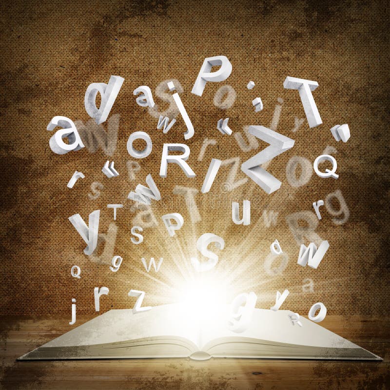 Letters are Emitted from an Open Book Stock Photo - Image of letter ...