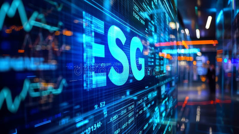 The Letters "ESG" Float on a Transparent Digital Screen Displaying ...