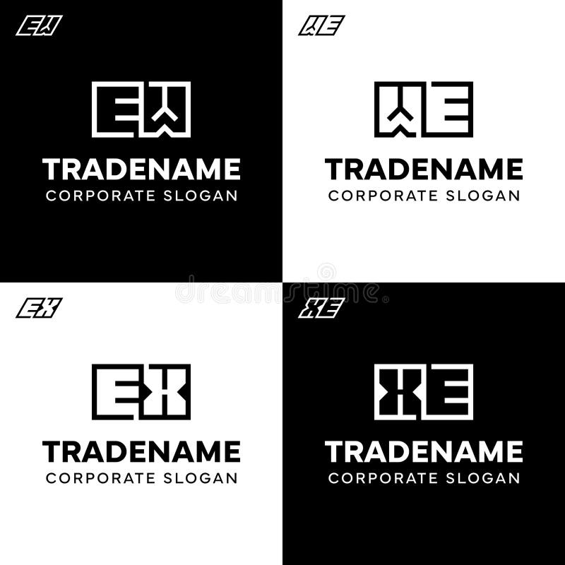 Letters EW we EX XE Square and Dynamic Logo Set Stock Illustration ...