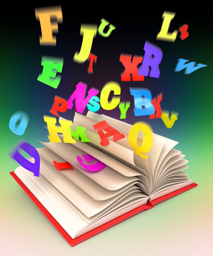 Letters Flying Out of an Open Book Stock Illustration - Illustration of ...