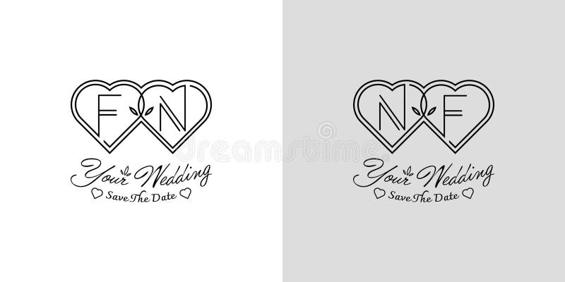Letters FN and NF Wedding Love Logo, for Couples with F and N Initials ...