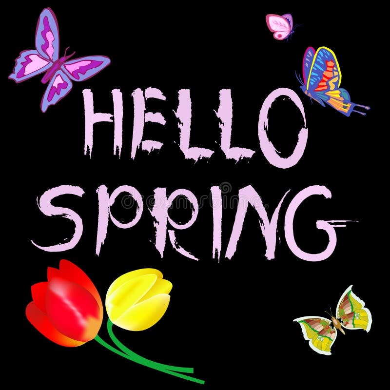 Letters Hello Spring Wiht Butterfly Stock Vector - Illustration of ...
