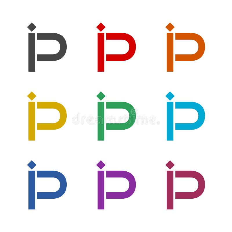 Letters IP Simple Geometric Logo Color Icon Set Isolated on White ...