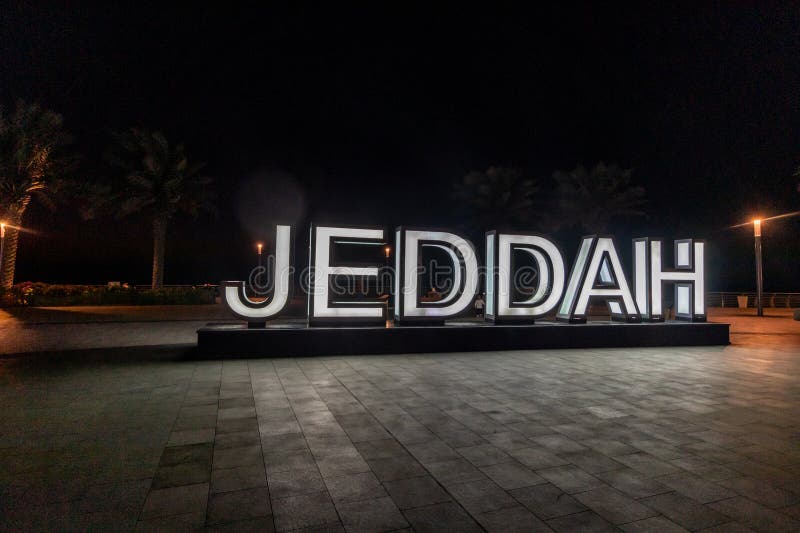 Letters JEDDAH on the Corniche Promenade in Jeddah, Saudi Arab Stock ...
