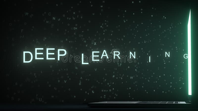 Letters Leaving Computer Screen Form DEEP LEARNING Text, 3D Rendering ...