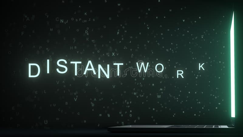 Letters Leaving Computer Screen Form DISTANT WORK Text, 3D Rendering ...