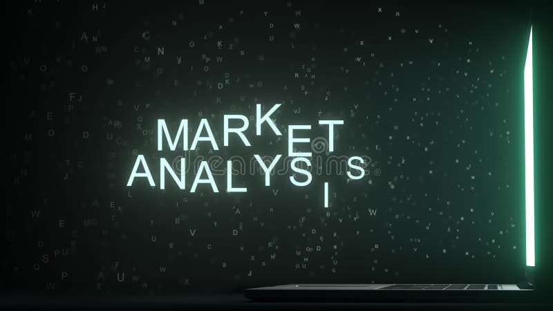 Letters Leaving Computer Screen Form MARKET ANALYSIS Text, 3D Rendering ...