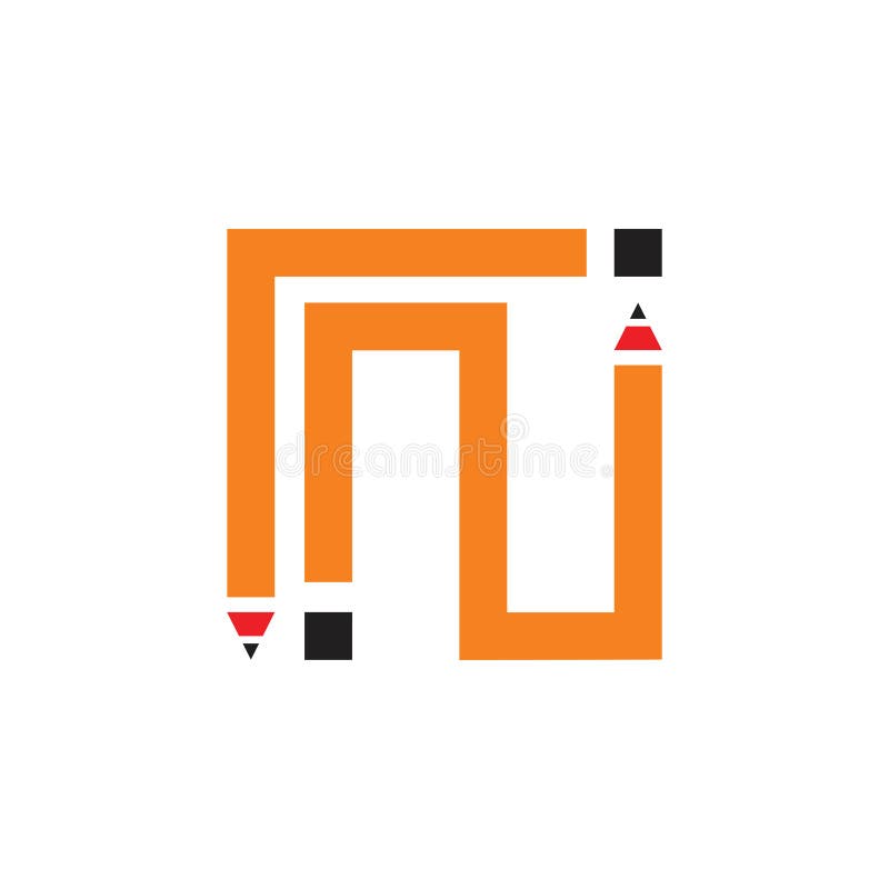 Letters N Pencil Square Geometric Education Concept Vector Stock Vector ...