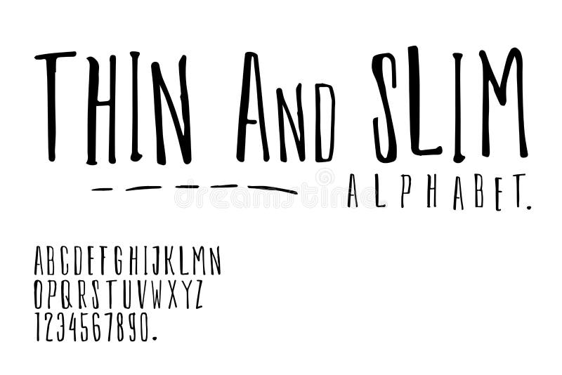 Letters and Numbers of the Alphabet. Thin and Slim Lettering Design ...