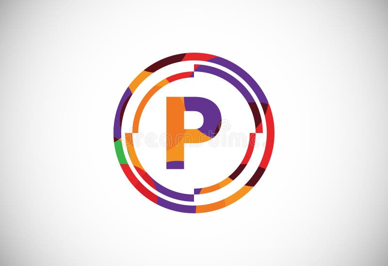 Letters P with Circle Frames Low Poly Art Style. English Alphabet ...