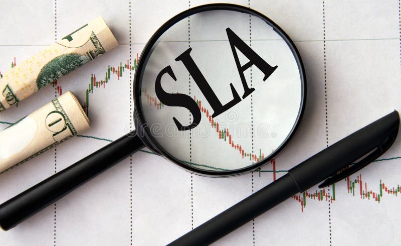 The Letters SLA Under a Magnifying Glass on the Background of a Chart ...