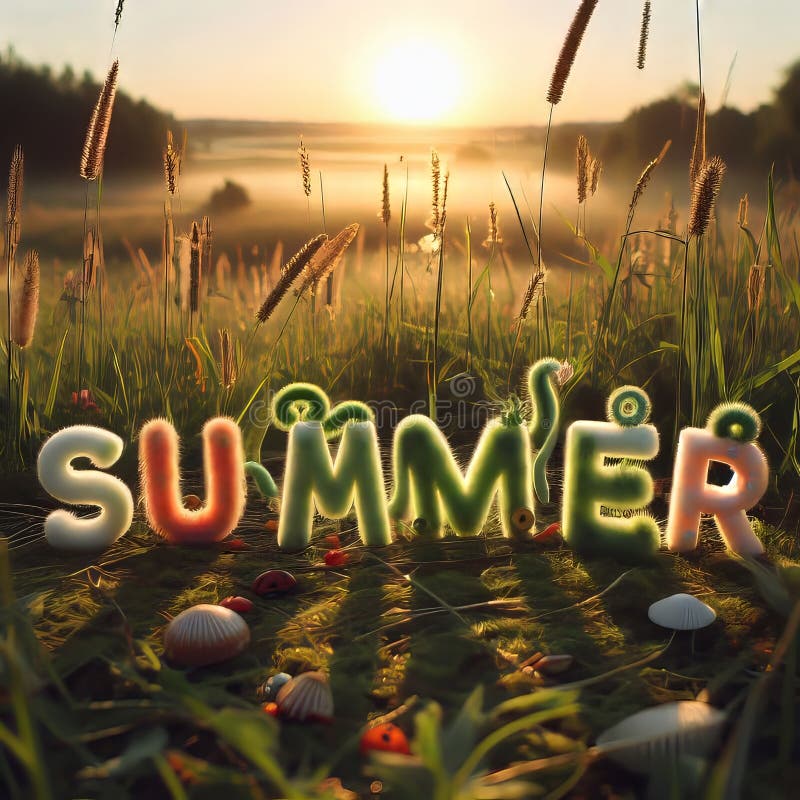 Letters "summer" on Green Grass, Sunset Stock Image - Image of bread ...
