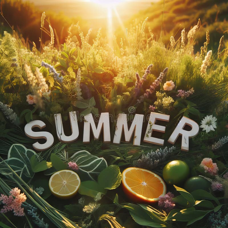 Letters "summer" on Green Grass, Sunset Stock Image - Image of field ...