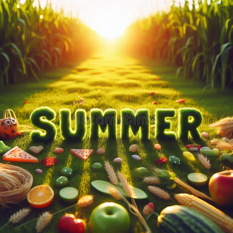 Letters "summer" on Green Grass, Sunset Stock Photo - Image of summer ...