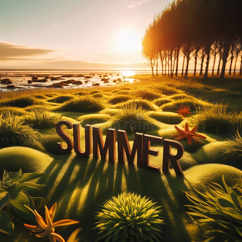 Letters "summer" on Green Grass, Sunset Stock Image - Image of spring ...