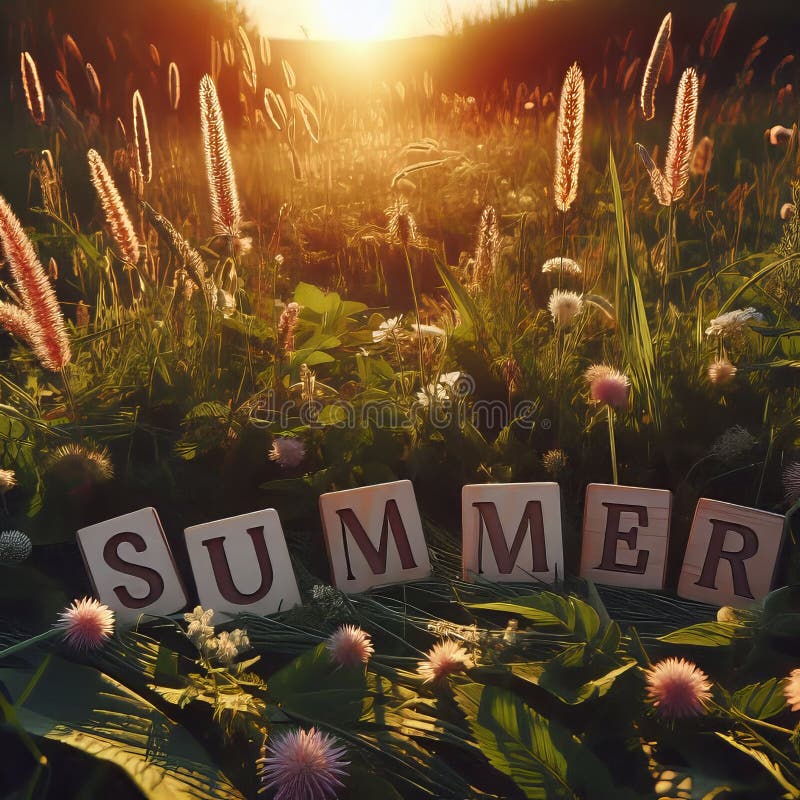 Letters "summer" on Green Grass, Sunset Stock Photo - Image of healthy ...