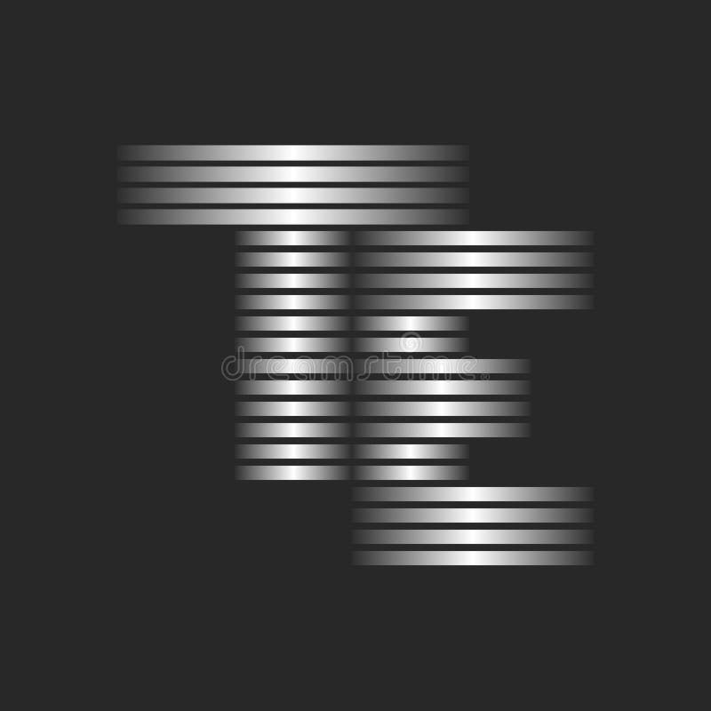 Letters TE or ET Initials Logo Design Featuring Metallic Thin Parallel ...