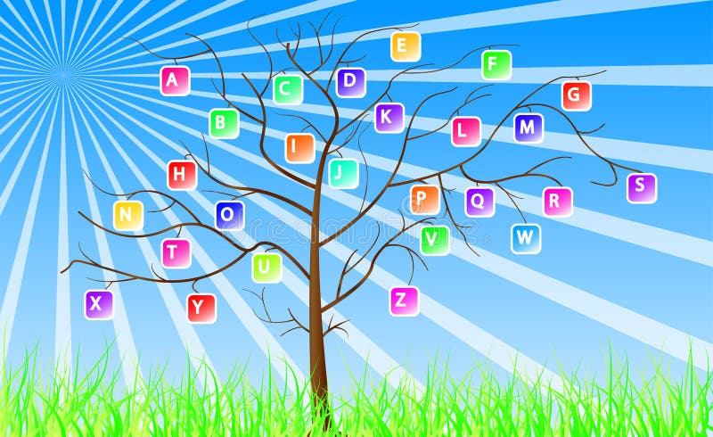 Tree with Bright Balloons in the Shape of Letters Stock Vector ...