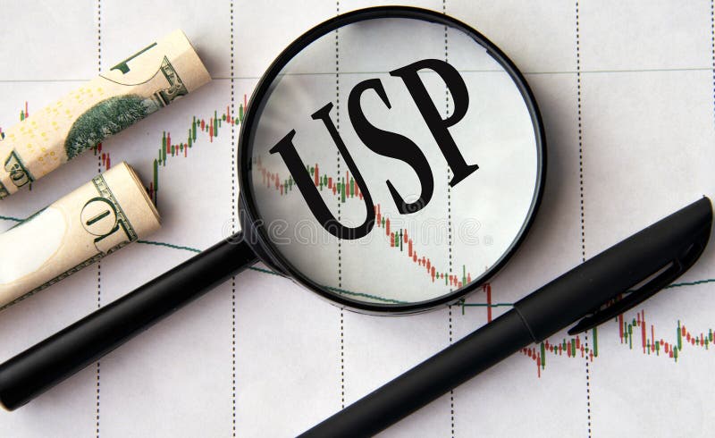The Letters USP Under a Magnifying Glass on the Background of a Chart ...