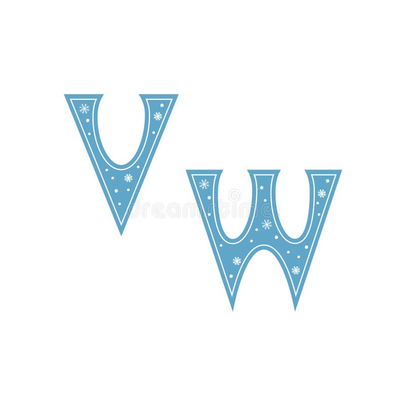 Letters V W Decorated with Snowflakes, Isolated on a White Background ...