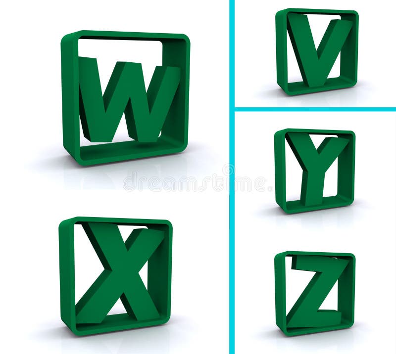 Letters V, W, X, Y and Z in Square Boxes Stock Illustration ...