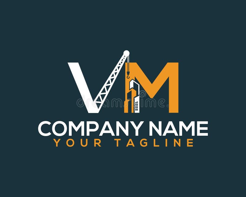 Letters VM with Crane and Real Estate Construction Logo. Stock Vector ...