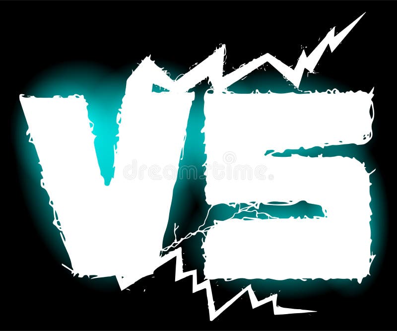 Letters VS with Lightning Bolts and Blue Glow on a Black Background ...