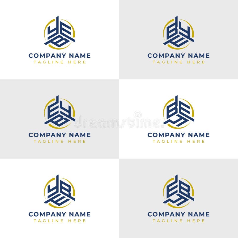 Letters YBE, YEB, BYE, BEY, EYB, EBY Hexagonal Technology Logo Set. Suitable for Any Business ...