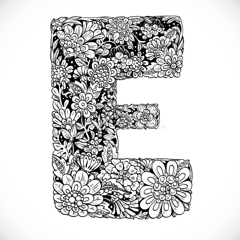 Lettertype Doodles Uit Sierbloemen Letter E Vector Illustratie ...