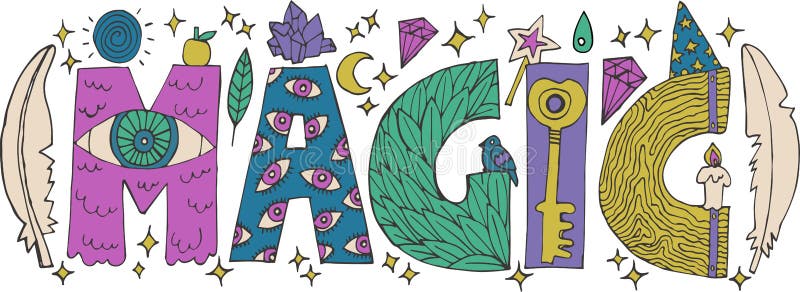 Lettrage Magique De Griffonnage Illustration de Vecteur - Illustration ...