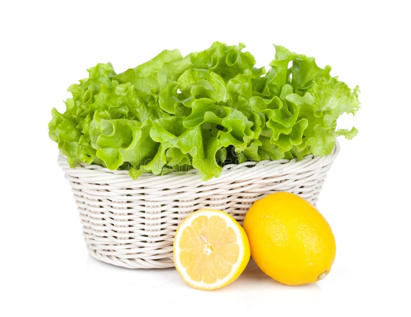 Lettuce in Basket and Lemons Stock Photo - Image of calories, lettuce ...