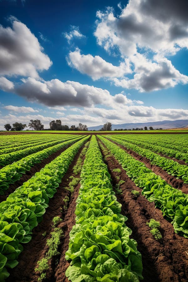 Lettuce Field with Neat Rows of Lush Greenery Towards the Horizon ...