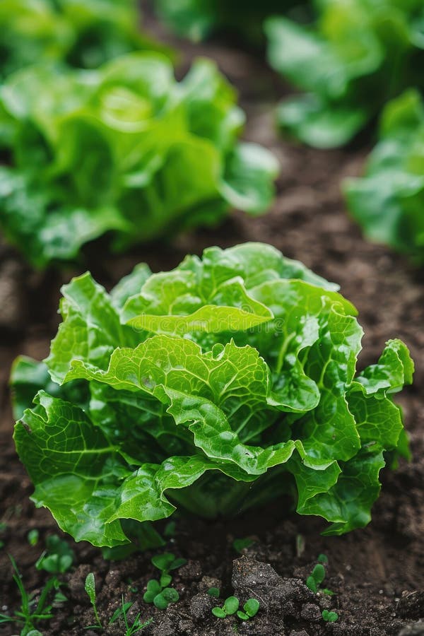 Lettuce Growing on a Bed Close-up Stock Illustration - Illustration of ...