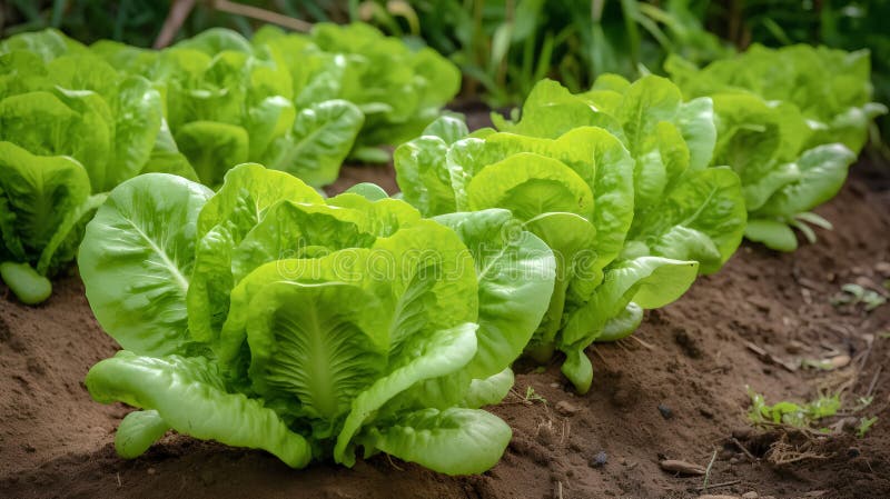 Lettuce Growing in Field. Organic Green Lettuce Growing in Garden Stock ...
