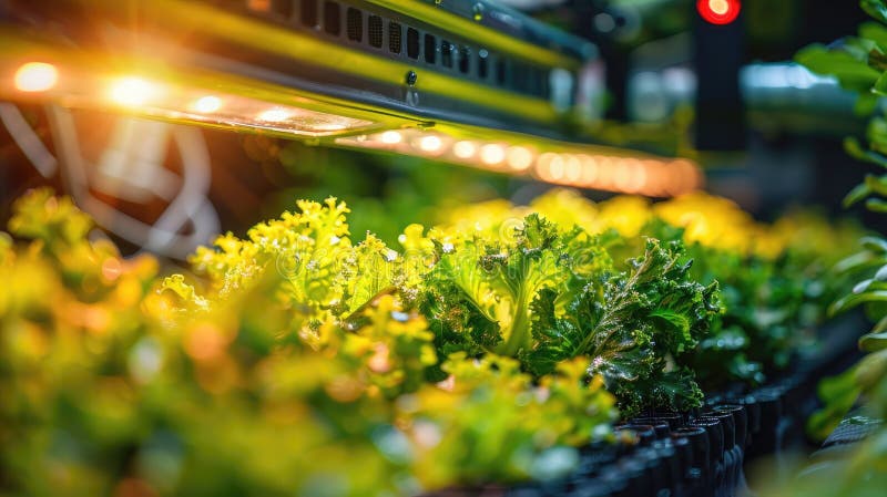 Lettuce Growing Under LED Lights in an Indoor Farm. Stock Image - Image ...